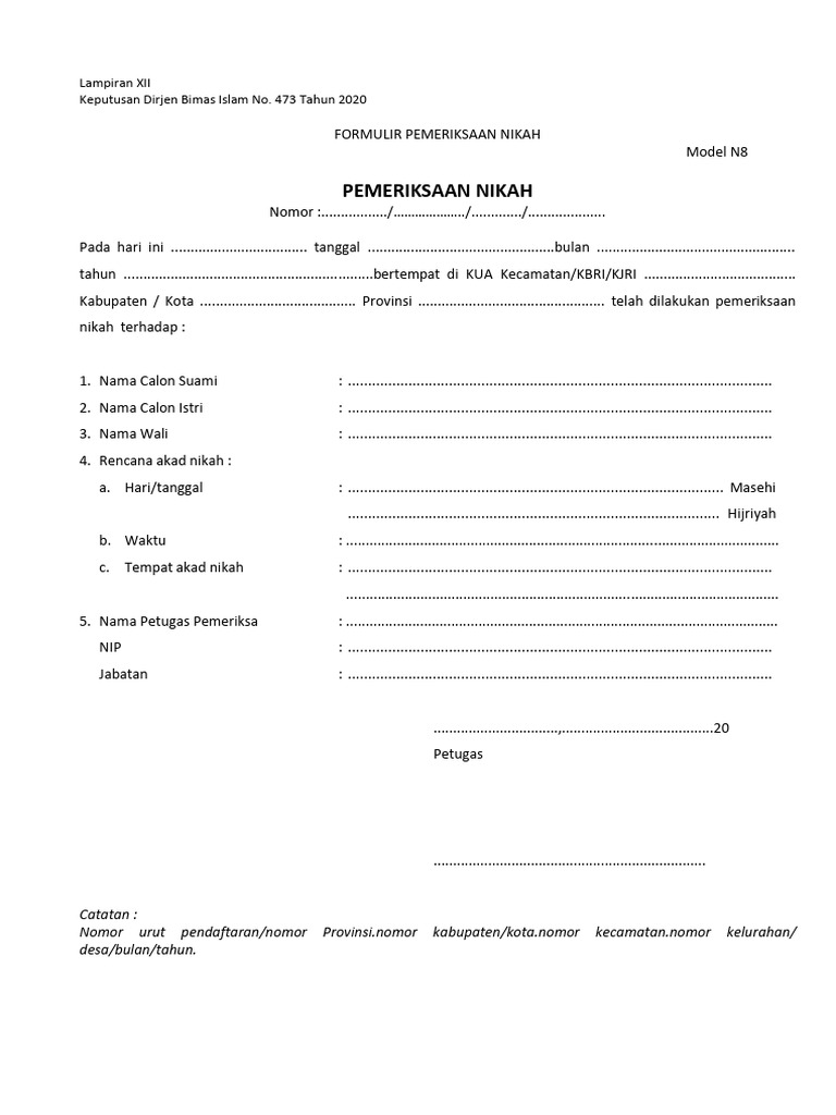 12 Model n8 (Formulir Pemeriksaan Nikah) | PDF