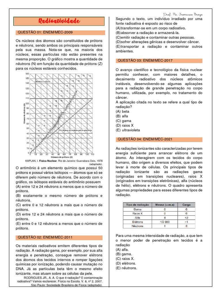 Quim 2 Radioatividade Enem | PDF | Radioatividade | Nêutron