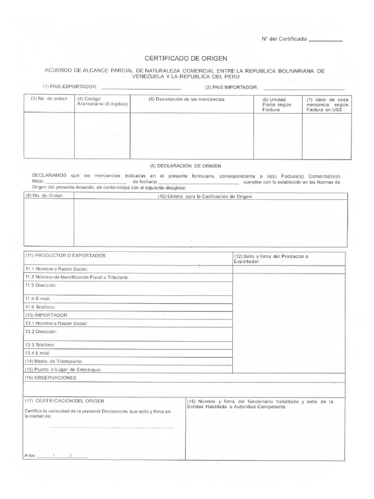 formato certificado de origen venezuela | PDF