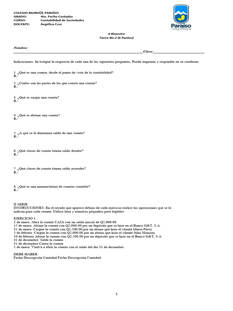 Contabilidad de Sociedades 4to. PC - Tarea 2 - Cargo y Abono de Cuentas | PDF | Contabilidad ...