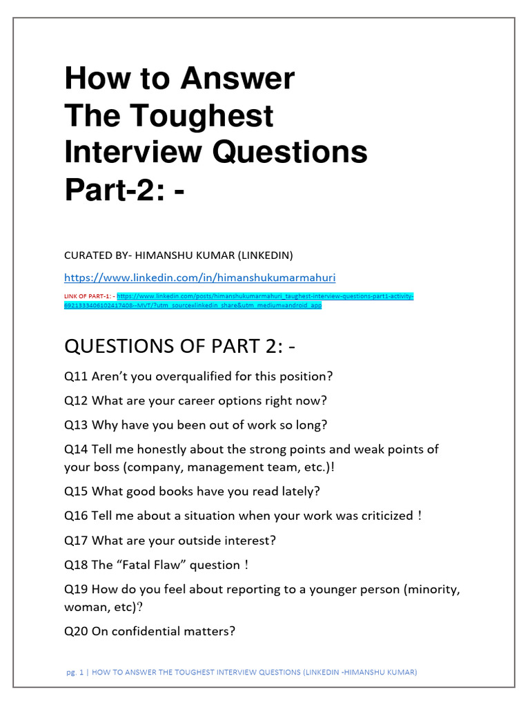 Toughest Interview Questions 1672290306 | PDF | Business