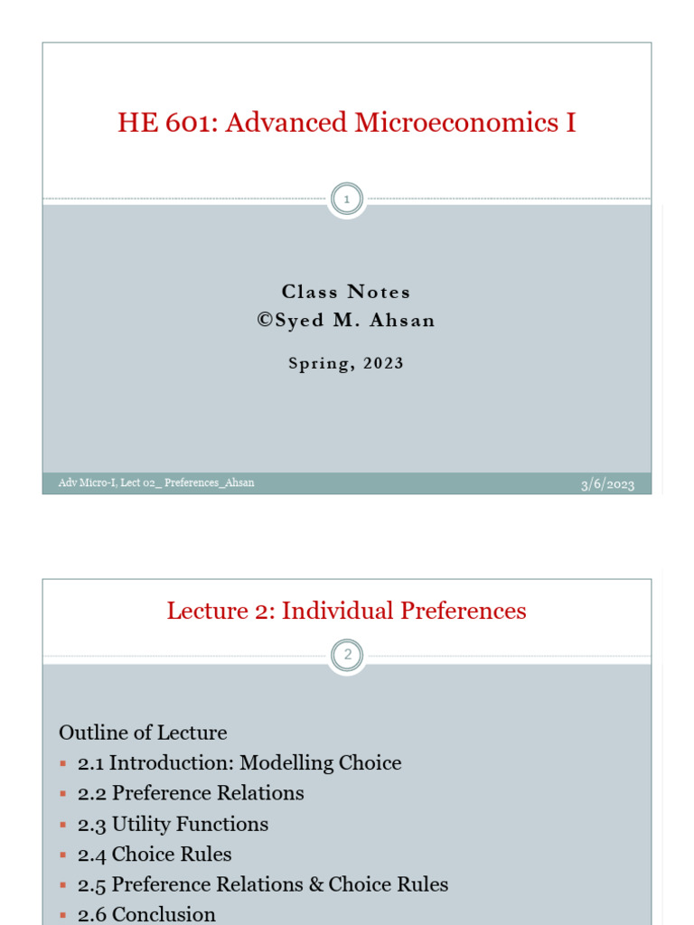 Lect 2 - Preferences and Choice-2 | PDF | Function (Mathematics) | Utility