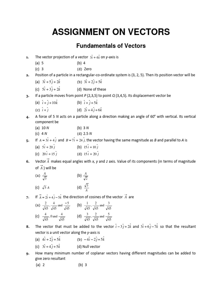Vectors Assignment Pdf Euclidean Vector Force