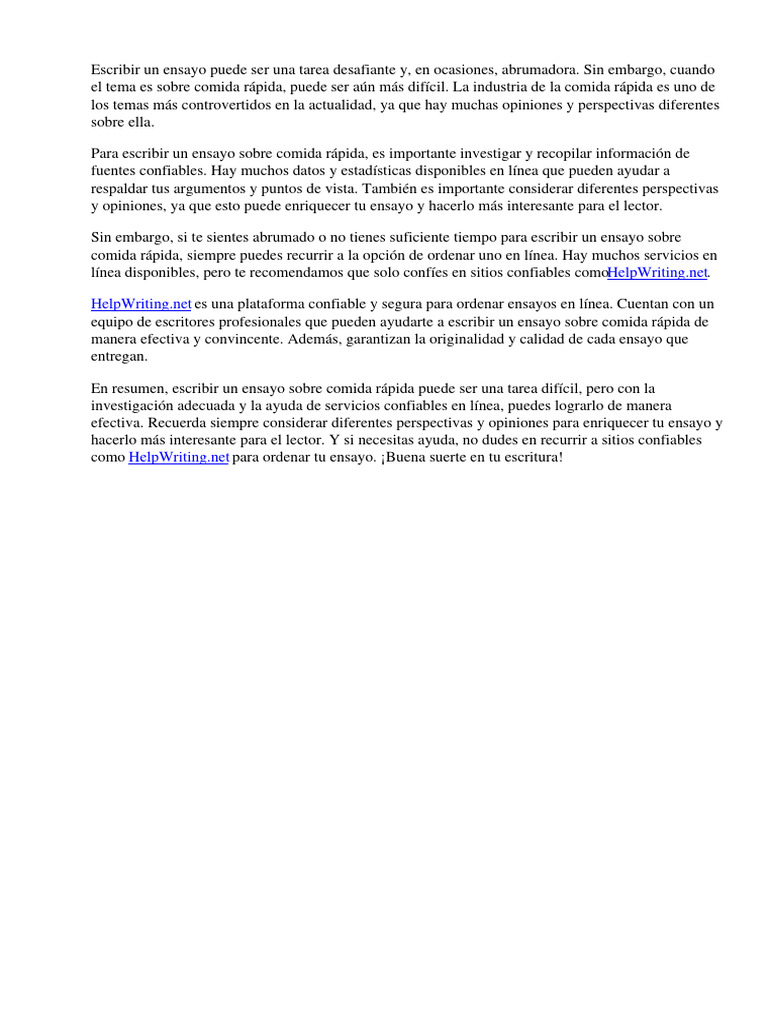 Ensayo Sobre La Comida Rápida | PDF | Ensayos