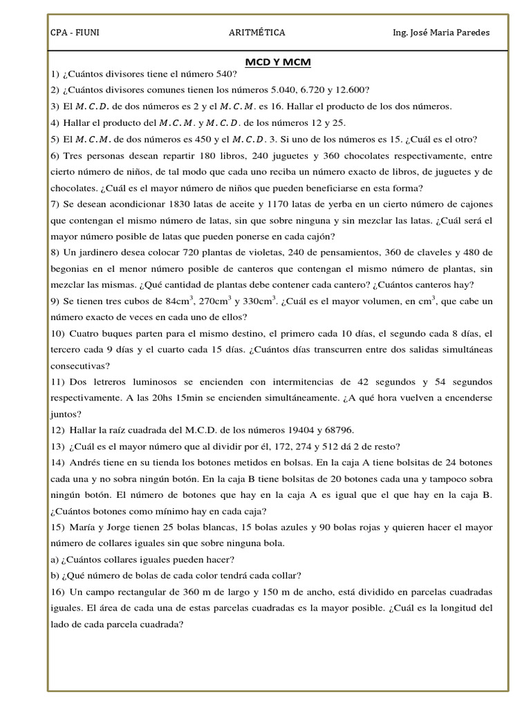 Problemas de MCD y MCM | PDF