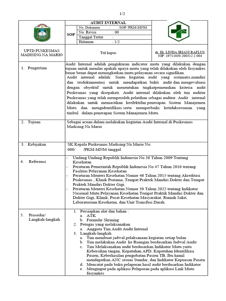 Sop Audit Internal | PDF