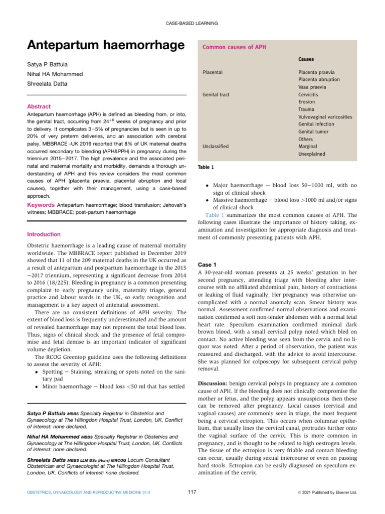 Antepartum Haemorrhage: Common Causes of APH | PDF | Childbirth | Maternal Health