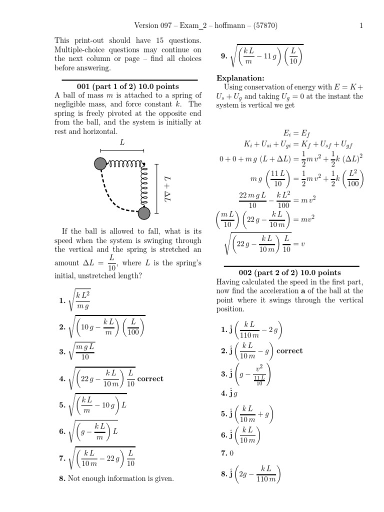 Exam - 2 Phy 1 Hoffmann Spring13 | PDF | Force | Pendulum