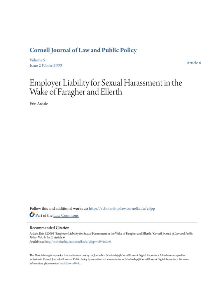 Employer Liability For Sexual Harassment in The Wake of Faragher | PDF ...