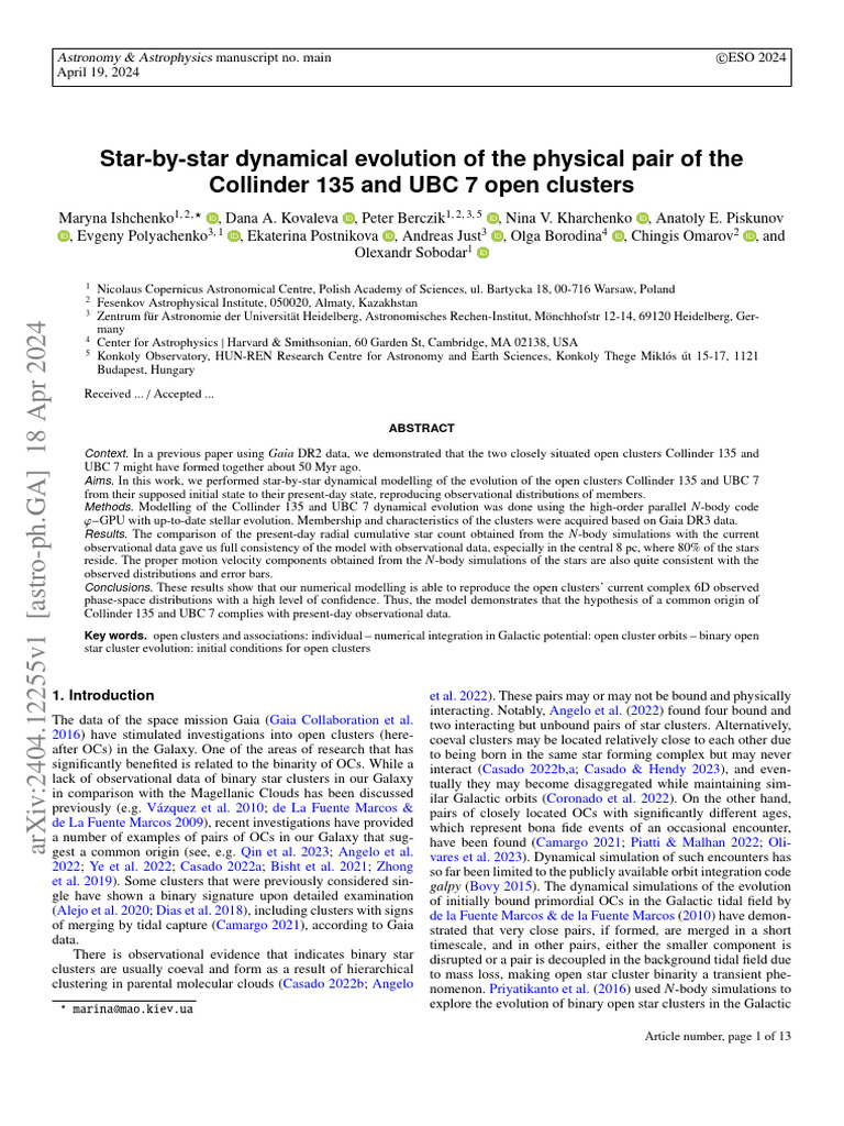 Star-By-Star Dynamical Evolution of The Physical Pair of The Collinder ...
