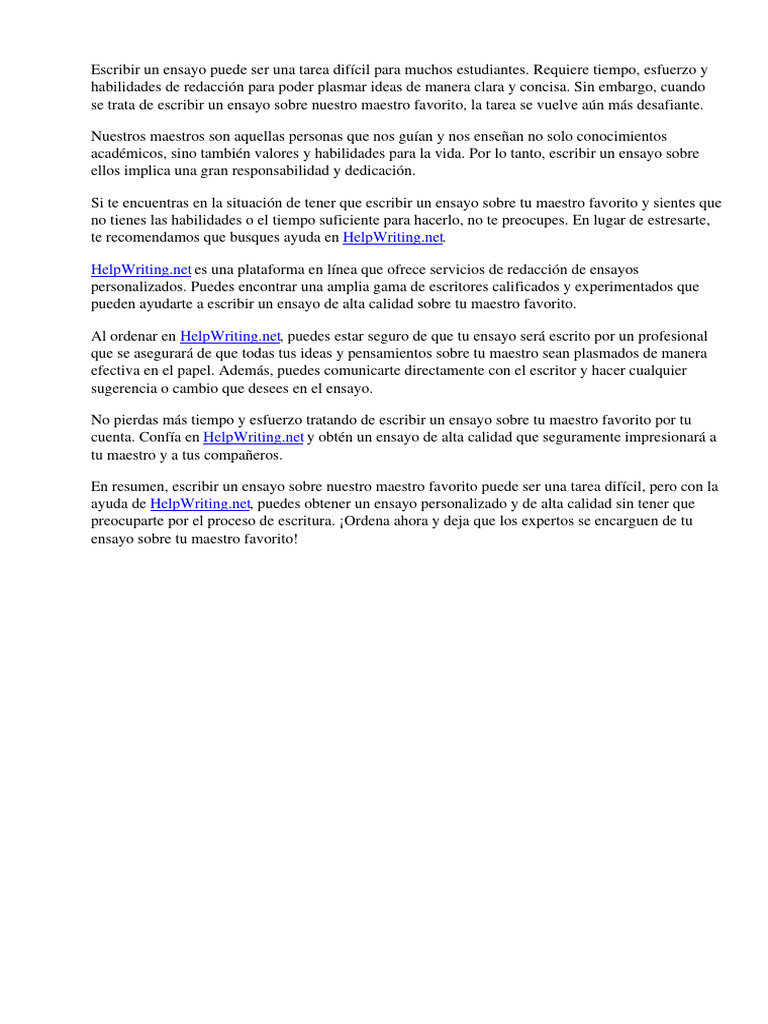 Ensayo Sobre Mi Maestro Favorito | PDF | Comunicación humana | Escritura