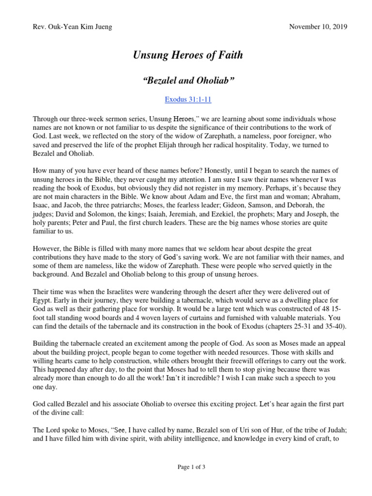 Unsung Heroes Bezalel and Oholiab | Download Free PDF | Tabernacle ...