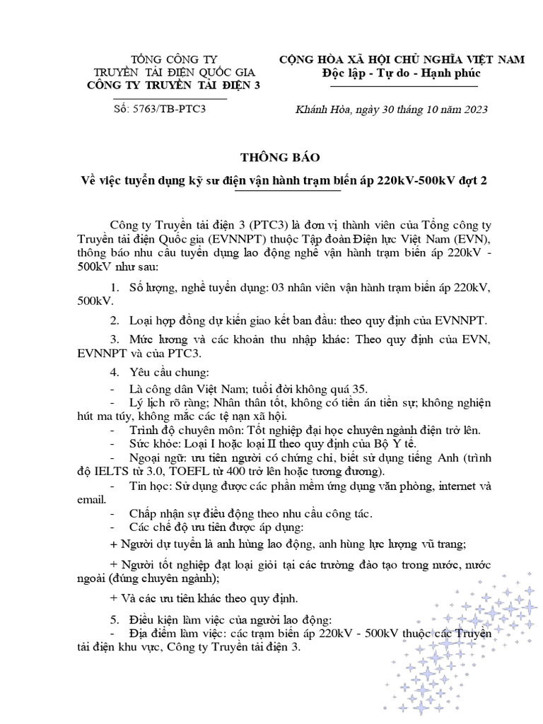 TB- 102023 Thong Bao Tuyen Dung Lao Dong | PDF