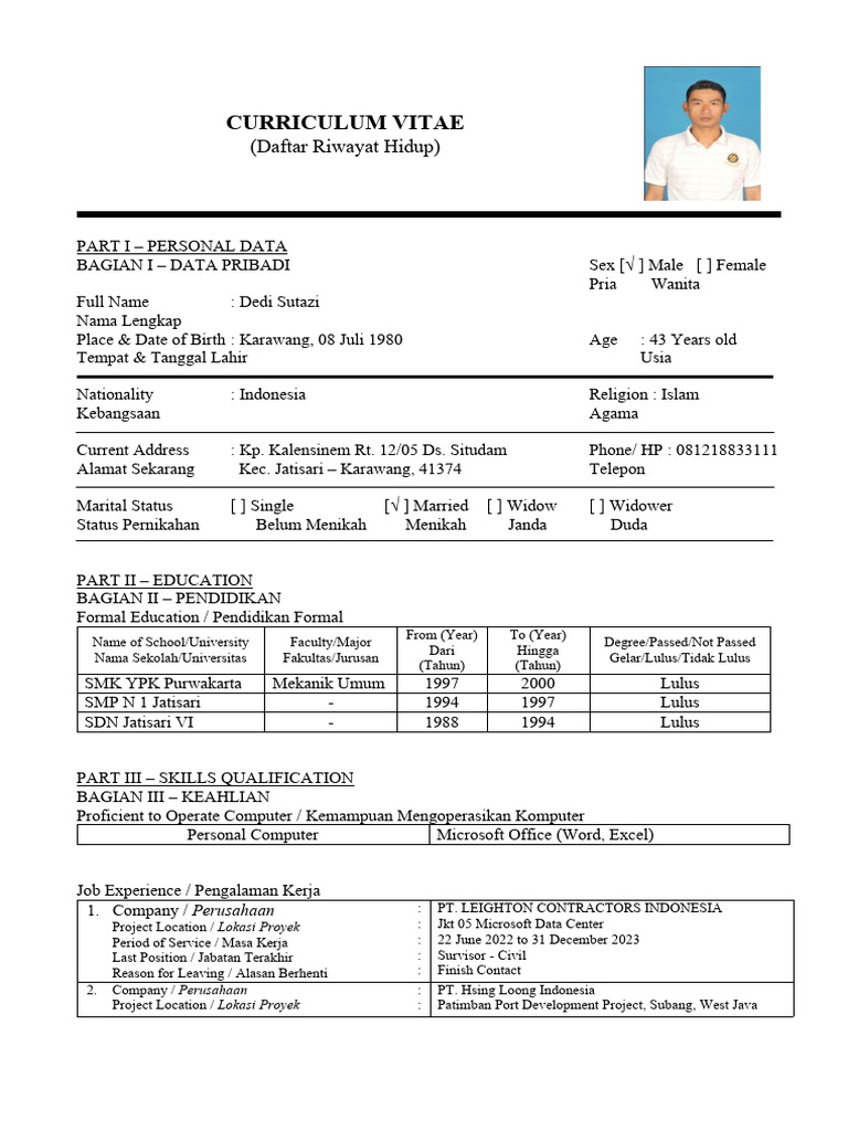 CV Dedi Sutaji Update-1 | PDF