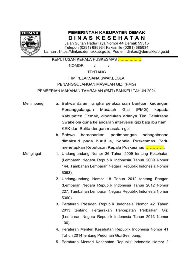 SK TIM PELAKSANA SWAKELOLA Untuk PKM | PDF