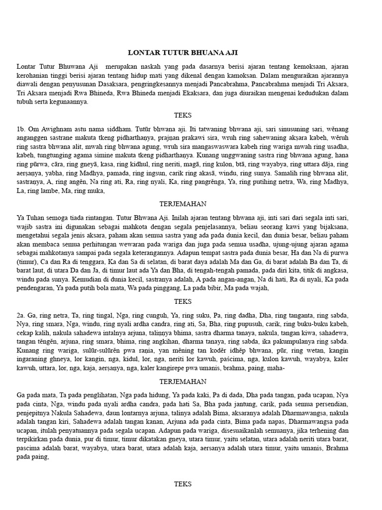Lontar Tutur Bhuana Aji | PDF