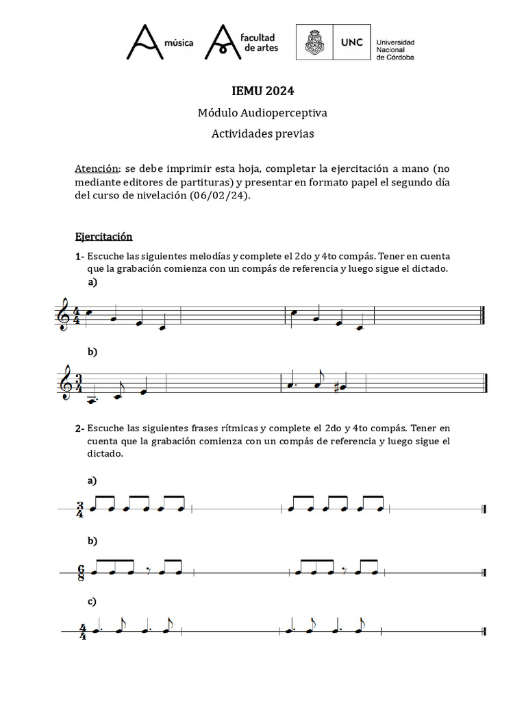 Actividades de Audioperceptiva 2024 | PDF