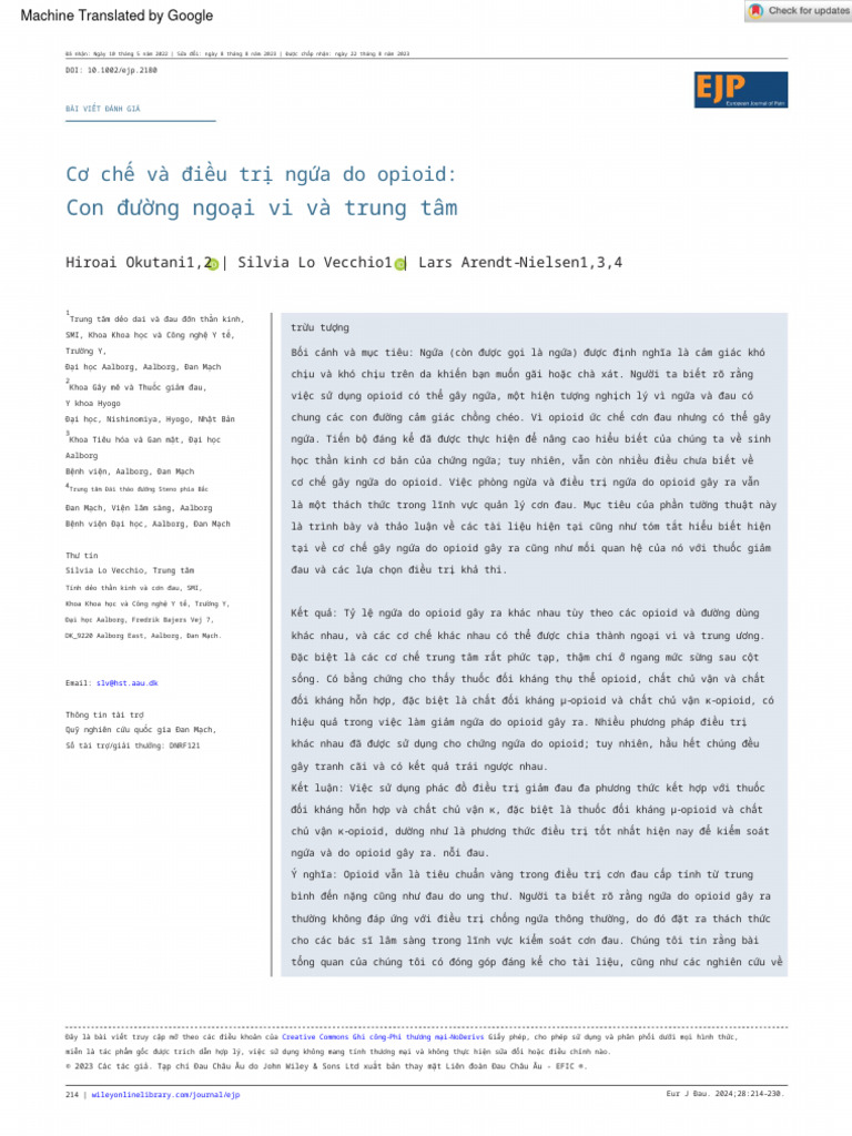 European Journal of Pain - 2023 - Okutani - Mechanisms and Treatment of Opioid Induced Pruritus ...