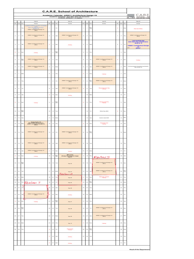 AR8811 Architectural Design VII - Calendar .XLSX - Google Sheets | PDF ...