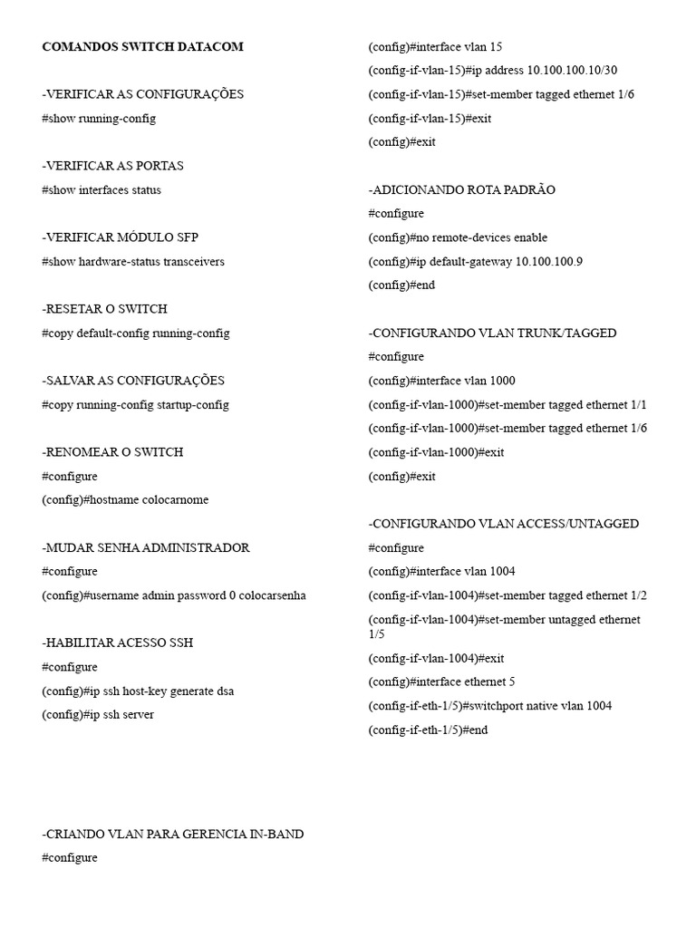 COMANDOS SWITCH DATACOM | PDF