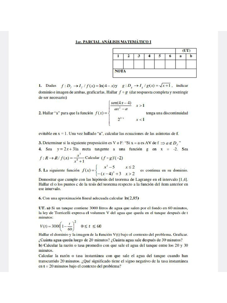 Modelos Primer Parcial Análisis Matemático I Unlam | PDF
