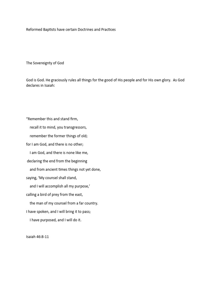 Reformed Baptists Have Certain Doctrines and Practices | PDF ...