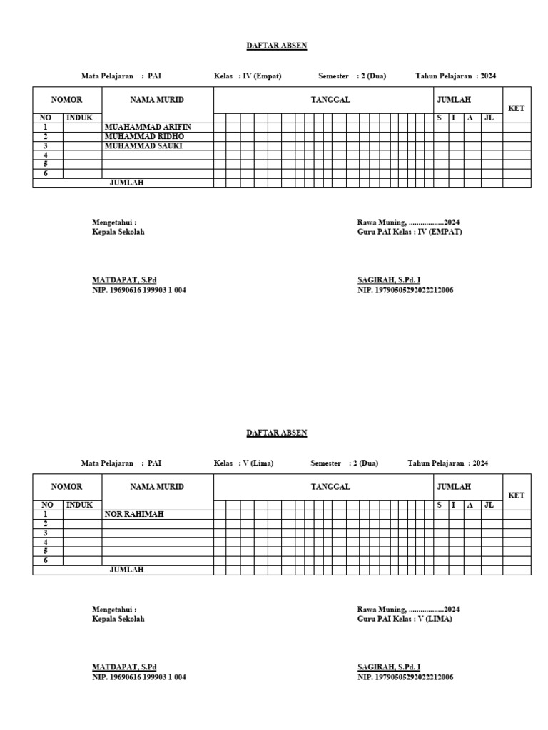 Daftar Absen | PDF
