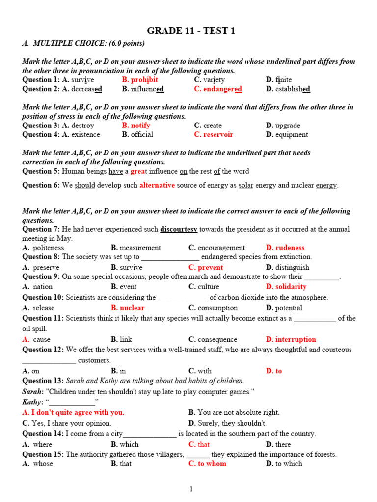 Anh 11. Test 1 2 Kttx2 Gi A K 2 Students | Download Free PDF | Trees | Soil