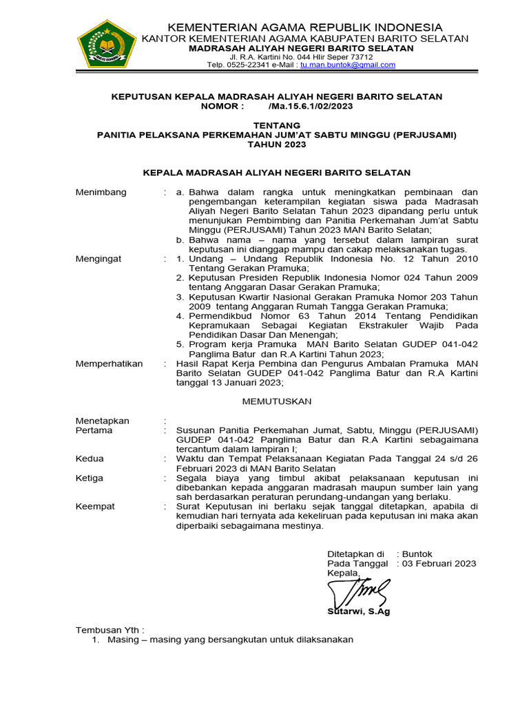 SK Panitia Perjusami Tahun 2023 | PDF