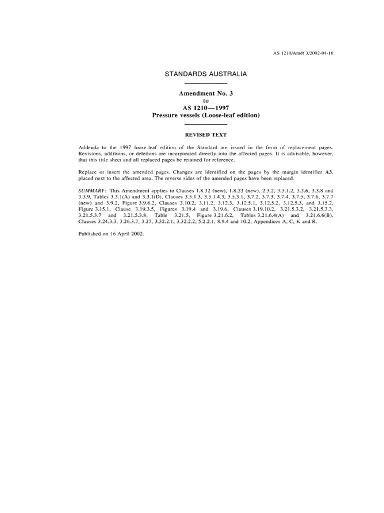 AS 1210 Amdt 1,2,& 3 1997 X | PDF