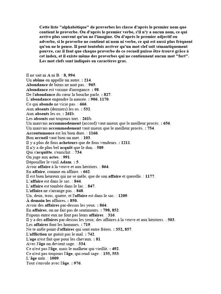 Liste alphabétique de proverbes français | PDF | Maison et jardin