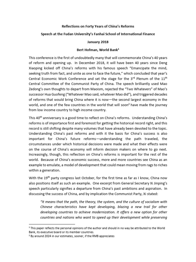 Reflections on 40 years of reforms | PDF | Chinese Economic Reform | China