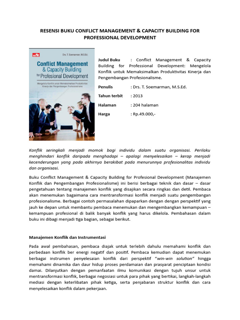Resensi Buku - Conflict Management & Capacity Building For Profesional ...
