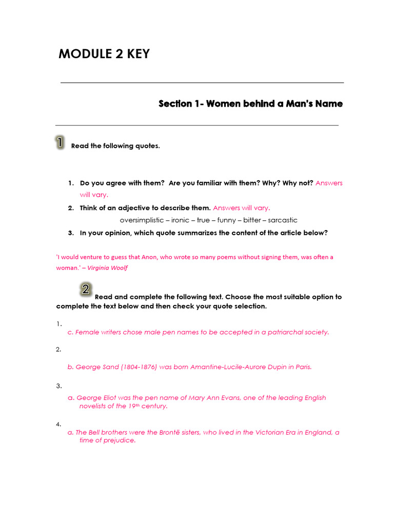 Module 2 - KEY - 2 | PDF | George Eliot | Linguistics
