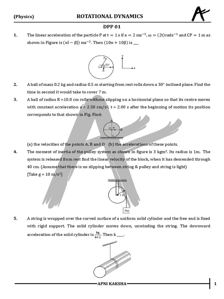 DPP - 01 - Rotational Motion | Download Free PDF | Rotation Around A Fixed Axis | Acceleration
