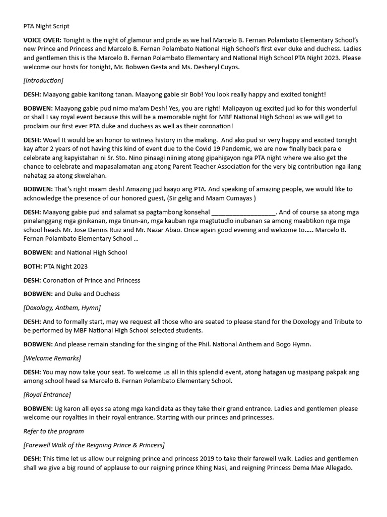PTA Night Script | PDF | Coronation | Nobility