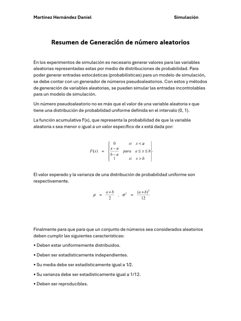 Resumen Numeros Pseudoaleatorios MARTINEZ HERNANDEZ | PDF ...