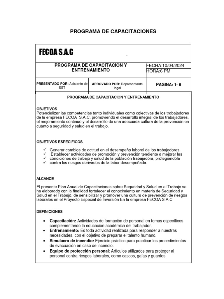 PROGRAMA DE CAPACITACIONES Eddy | PDF | Evaluación