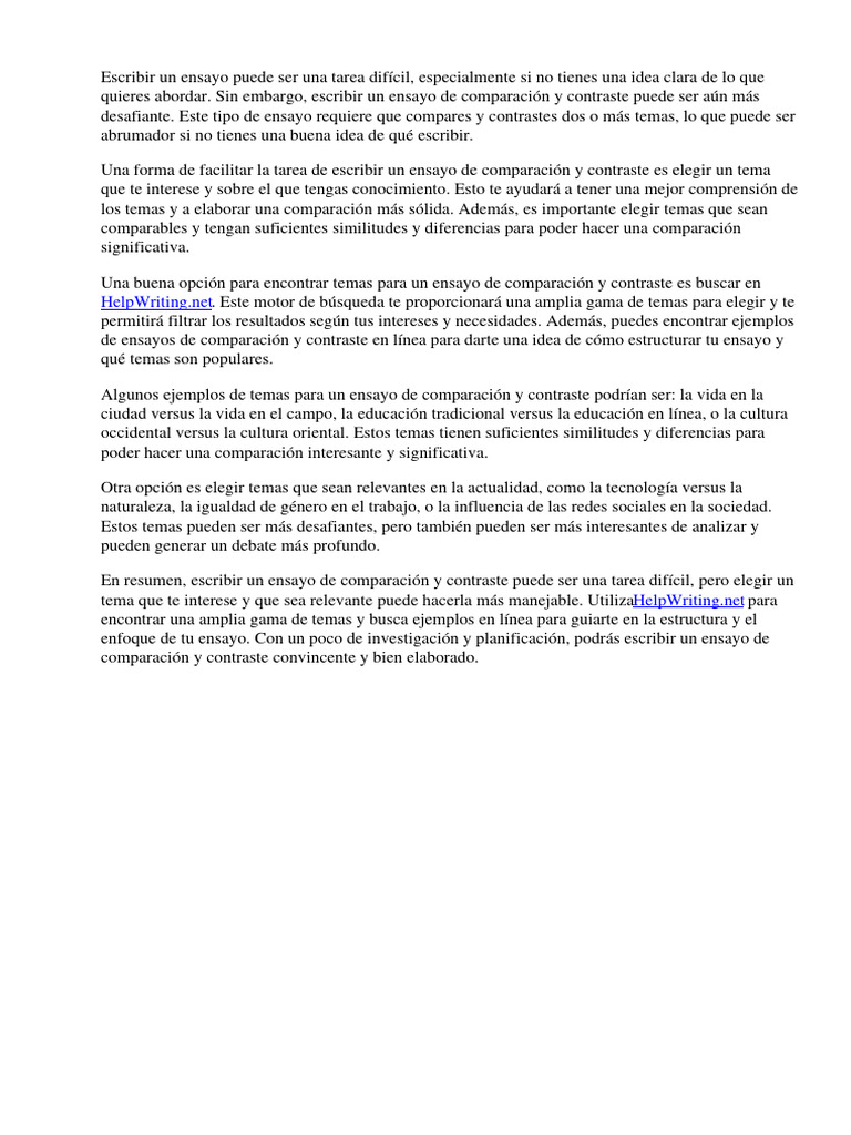 Qué Escribir en Un Ensayo de Comparación y Contraste | PDF ...