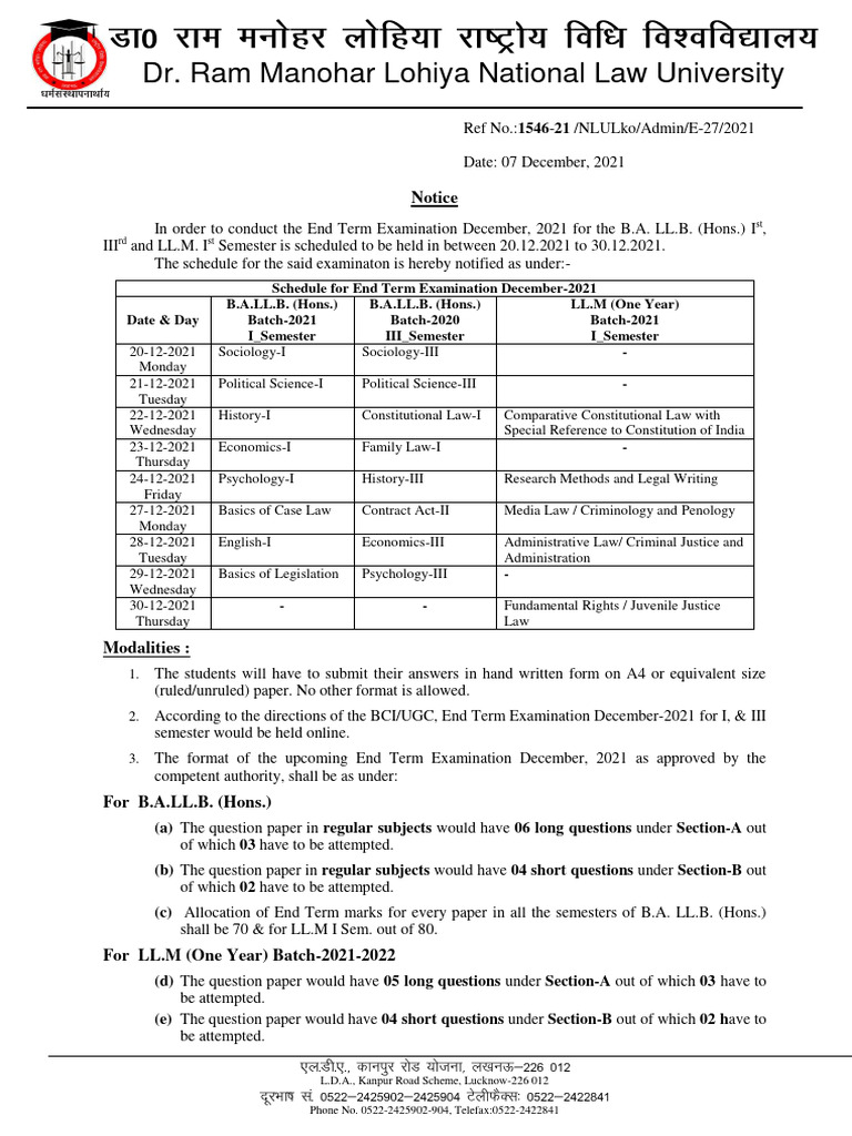Sem 1 End Term Exam Schedule | Download Free PDF | Justice | Crime & Violence