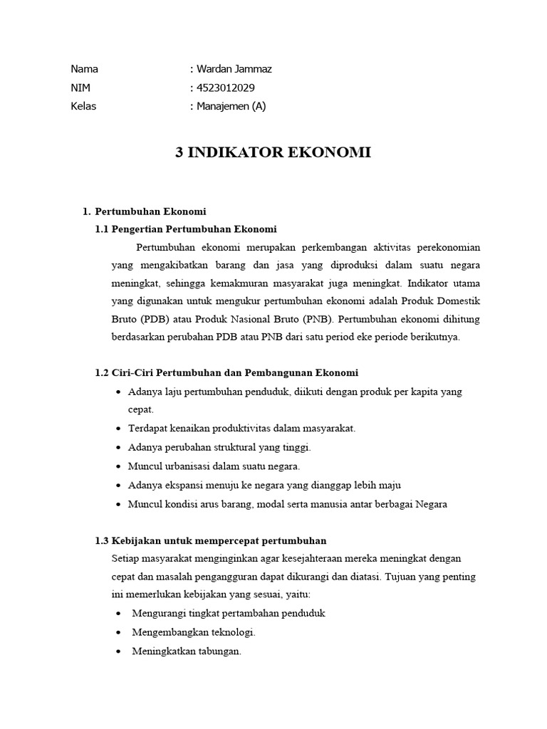 Indikator Ekonomi: Pertumbuhan, Inflasi, Pengangguran | PDF