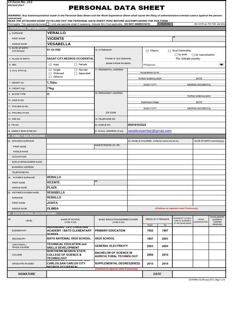 PDS-2023 Blank | PDF | Vocational Education