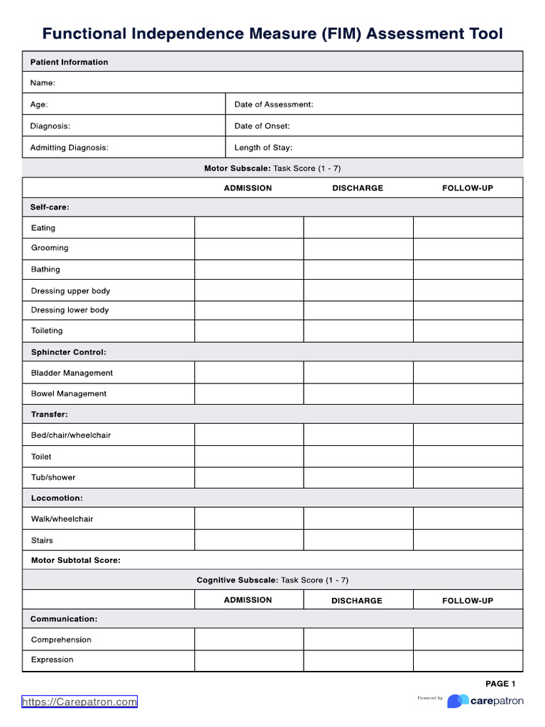 Functional Independence Measure (FIM) Assessment Tool: Powered by | PDF