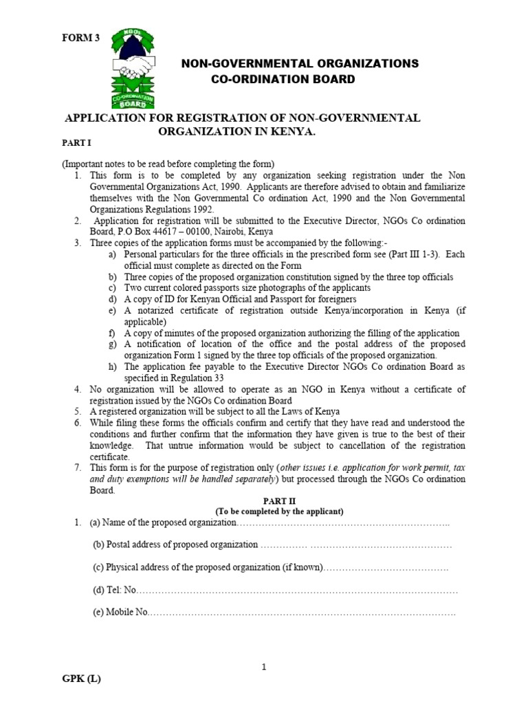 Form 3 Registration for NGOs in Kenya | PDF | Non Governmental ...