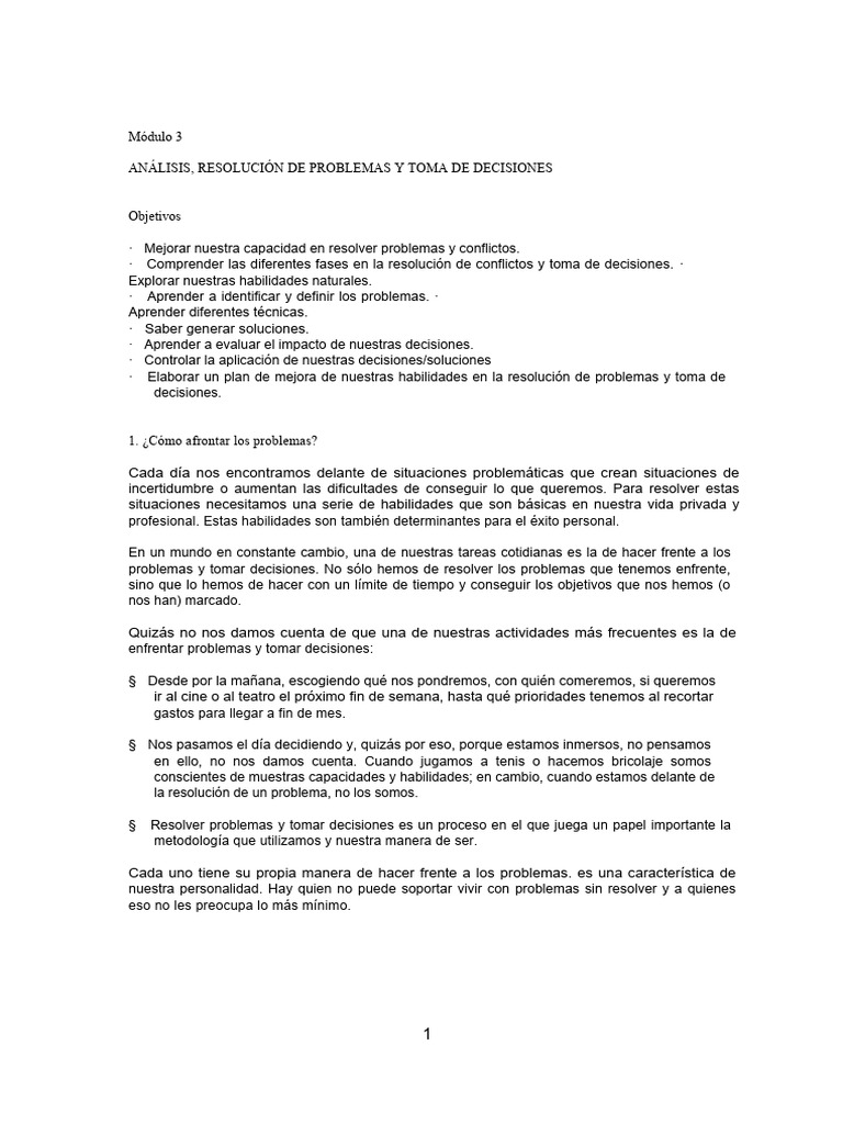 AnÃ¡lisis, ResoluciÃ N de Problemas y Toma de Decisiones-Ejercicios | PDF | Toma de decisiones ...