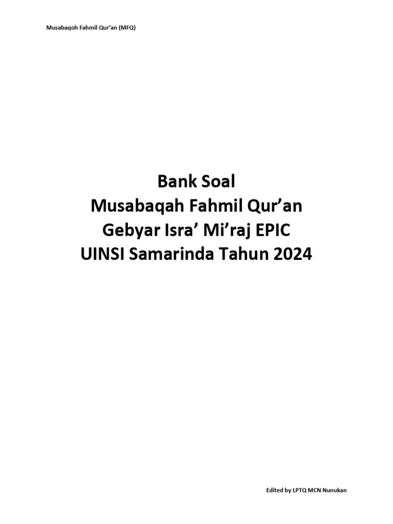 Soal Musabaqah Fahmil Quran EPIC Tahun 2024 | PDF Soal Musabaqah Fahmil Quran EPIC Tahun 2024 | PDF