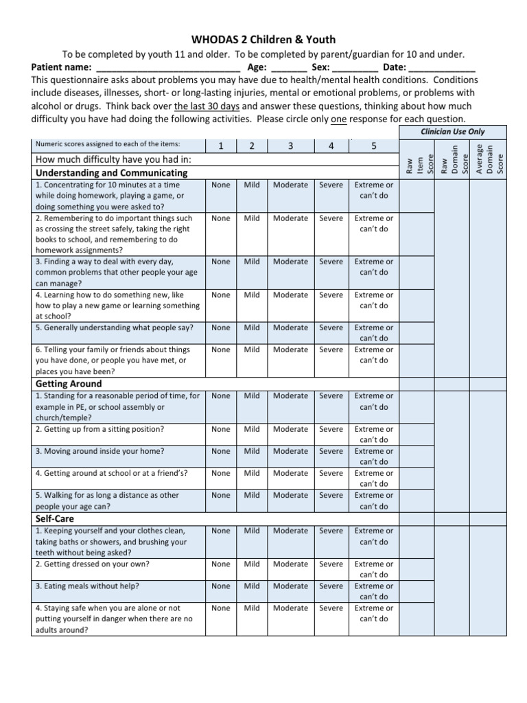 Whodas Child | Download Free PDF | Psychology | Clinical Medicine