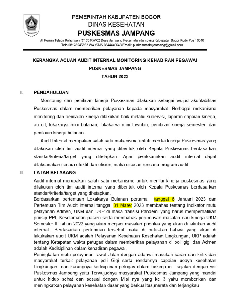 1.6.3.B. (1) KAK Audit Internal 2023 ADMEN | PDF | Bisnis | Pengelolaan Keuangan & Uang