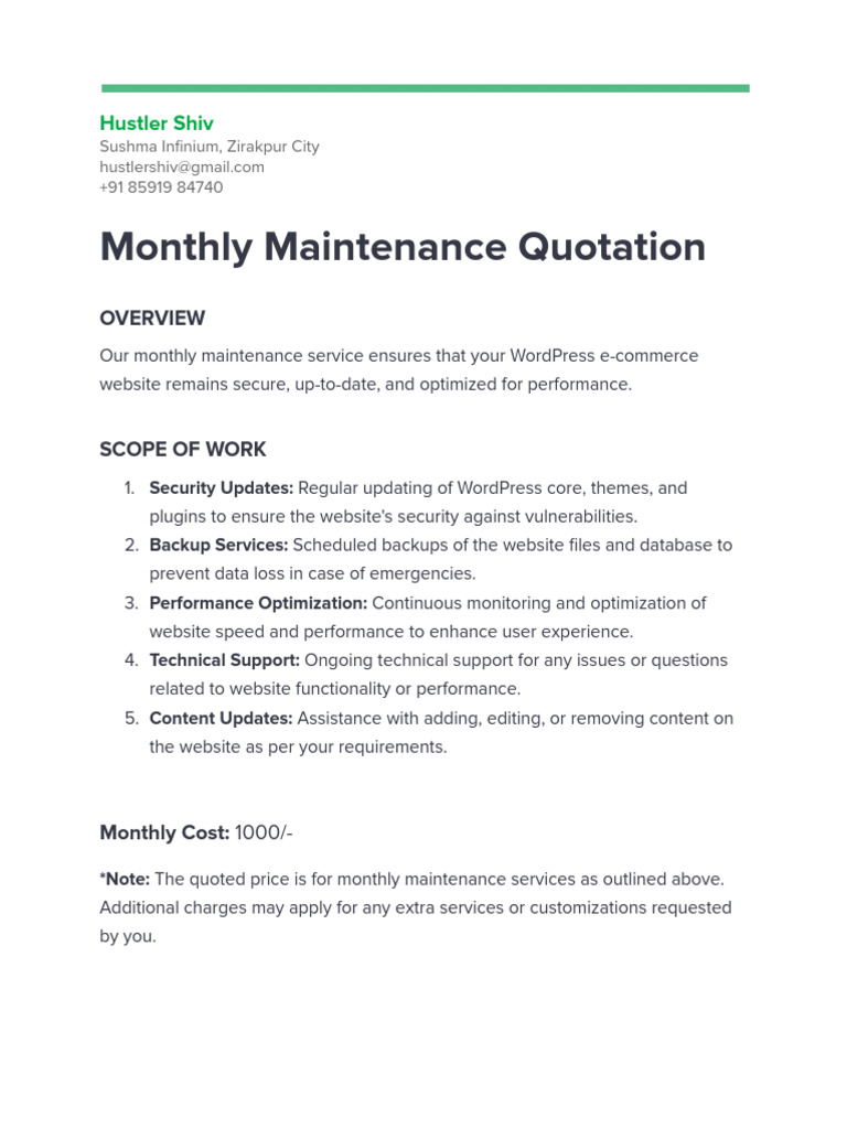 Eric Beauty Monthly Maintenance Quotation | PDF | Computers