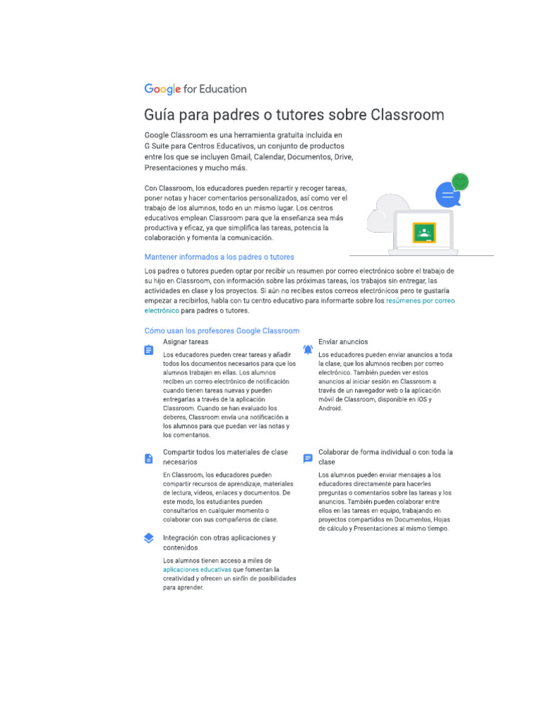 Guia para Padres o Tutores Sobre Classroom | PDF